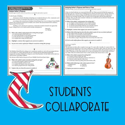 Author's Purpose and Author's Point of View Practice Worksheets and Test