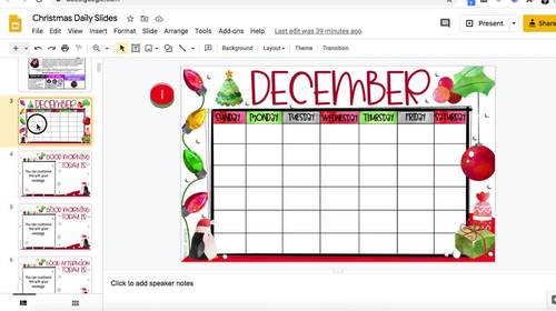 CHRISTMAS- MORNING MEETING-DAILY SLIDES & CALENDAR- DISTANCE LEARNING ...