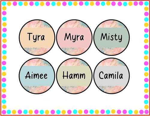 Printable Bright Student Name Labels, Editable Round Student Name Signs