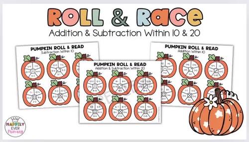 Fall Pumpkin Roll & Race Math Dice Games | Addition & Subtraction to 10 ...
