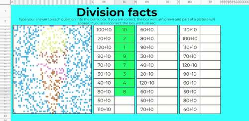 10s DIVISION Pixel Art Math Digital Mystery Pictures Google Sheets
