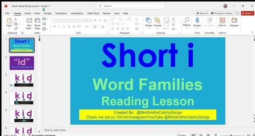 Short i Reading Slides by Mrssmithscatchysongs | TPT