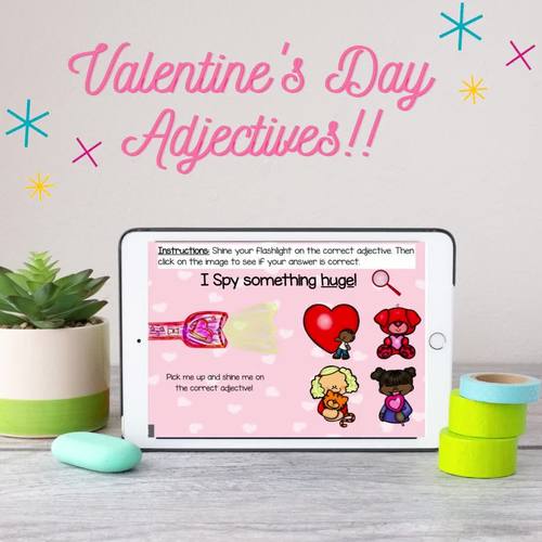 Boom Cards - Adjectives Valentine's Day Theme I Spy Games ESL/ELL