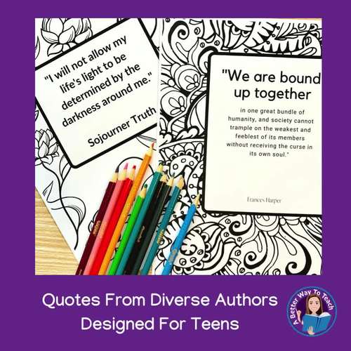 Coloring Pages For Teens With Quotes From Diverse Authors | TPT
