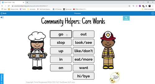 Community Helpers Core Vocabulary Words AAC Boom Cards for Speech Therapy