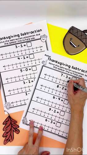 Thanksgiving Math Practise Activities Learn to Subtract Kindergarten