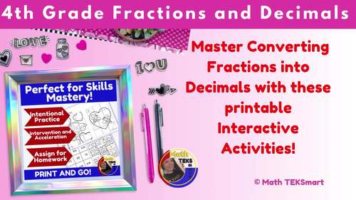 Fractions Decimals Conversion Mystery Game 4th grade Valentines Day ...