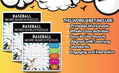 Baseball Word Search Activities Morning Work Sub Plans 4th,5th,6th,7th ...