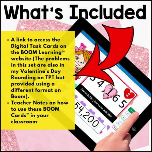 Valentine's Day Theme Digital Rounding Task Cards 4th Grade | Boom Card™