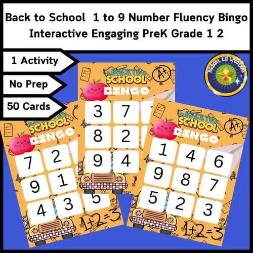 Back to School 1 to 9 Number Fluency Bingo Interactive Engaging PreK ...