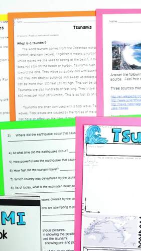 Tsunami Natural Disaster Unit Science Reading Worksheets Research Project