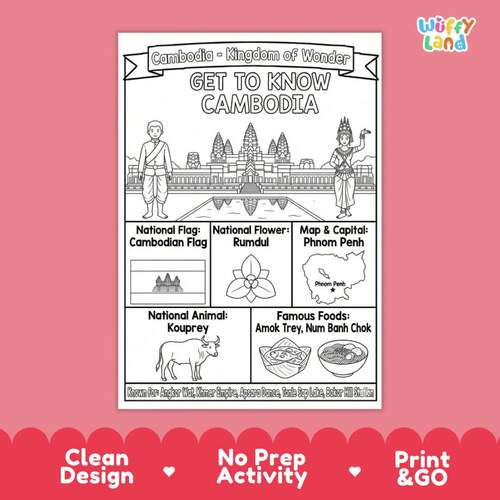 Cambodia Country Study | Geography Coloring Poster | Asia Activity ...