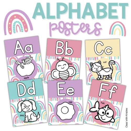 Calming Rainbow Alphabet | Pastel Color Scheme Classroom Decor Kinder ...