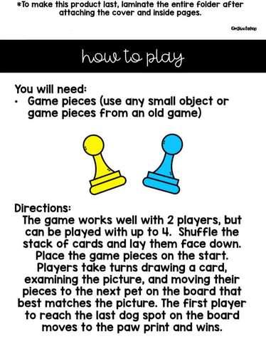 Which Pet? Preschool Pet Theme File Folder Board Game by MsKinderhop