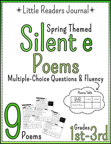 No Prep Spring Poetry Silent e Poems w/ Multiple Choice Comprehension ...
