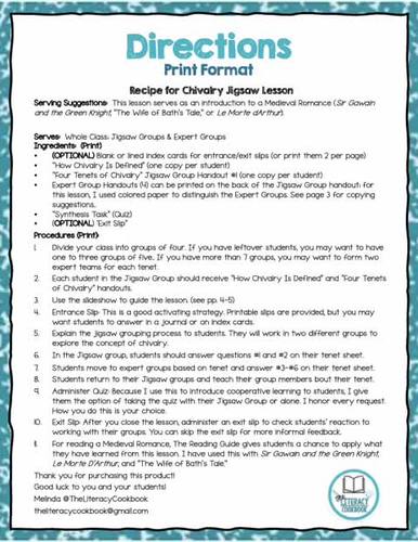 Chivalry Jigsaw - Info. Text Cooperative Learning for the Medieval Romance