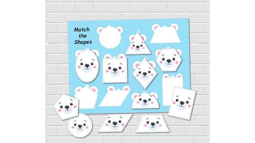 Polar Bear 2D Shapes Matching Activity for Kids, Winter Busy Book