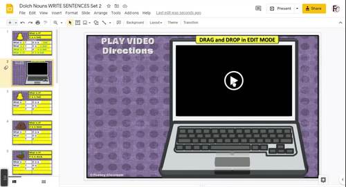 Dolch Nouns WRITE SENTENCES SET 2 - ESL Digital Google and PowerPoint