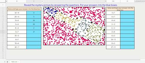 Digital Math Pixel Art Mystery Picture 3rd Grade TEKS 3.4.F - Fact Fluency