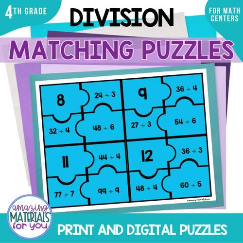Printable and Digital Division Matching Puzzles | TPT