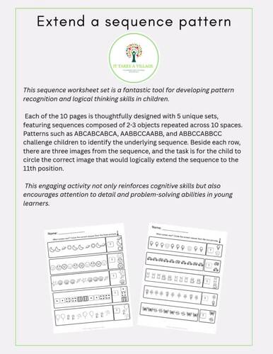 Extend a sequence pattern worksheets Set 2 (ABLLS-R aligned B22)