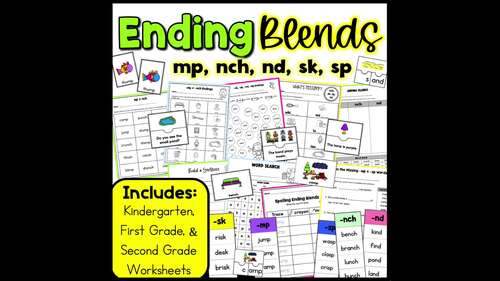 mp, nch, sk, sp, & nd Ending Blends Worksheets, Sorts, & Assessment