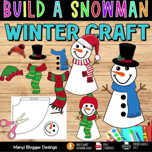 Cut & Paste Snowman Winter Crafts: Build a Snowman Craft for first grade