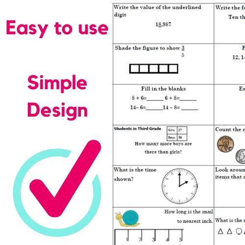 3rd Grade Math Spiral Review Back to 2nd Grade-SOL Aligned | TPT