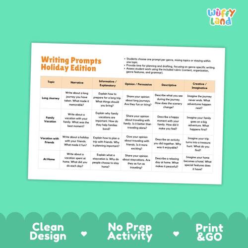 Holiday Writing Prompts | 6 Writing Genres | Narrative, Opinion ...