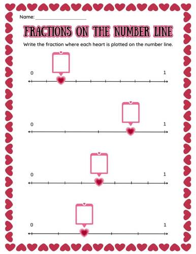 Valentines Identify Fractions Number Line Mixed Numbers Heart February ...