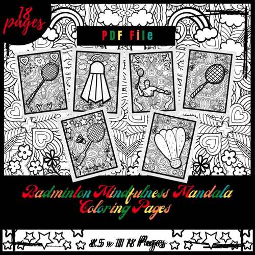 Badminton Mindfulness Mandala Coloring Pages, Sports Coloring Printable ...