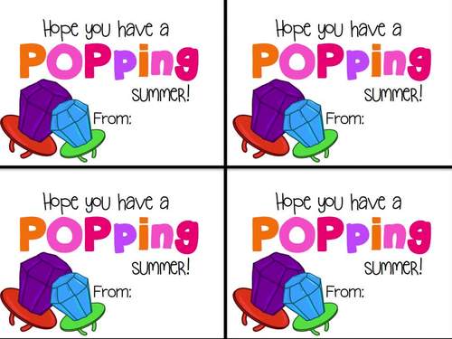 End of Year Gift Tag (Ring Pop- Hope you have a popping summer) | TPT