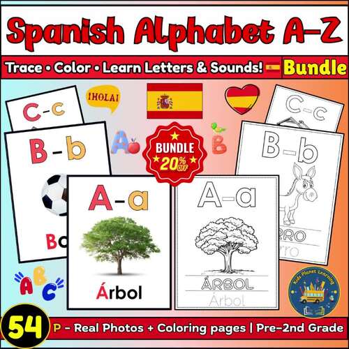 Spanish Alphabet Bundle A–Z | Illustrated Flashcards & Trace & Color ...
