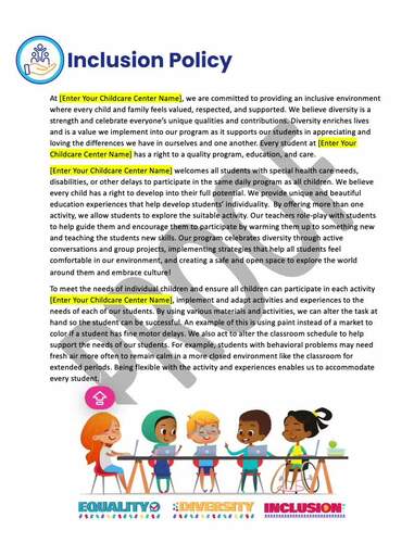 Inclusion Policy by Admin 4 You | TPT
