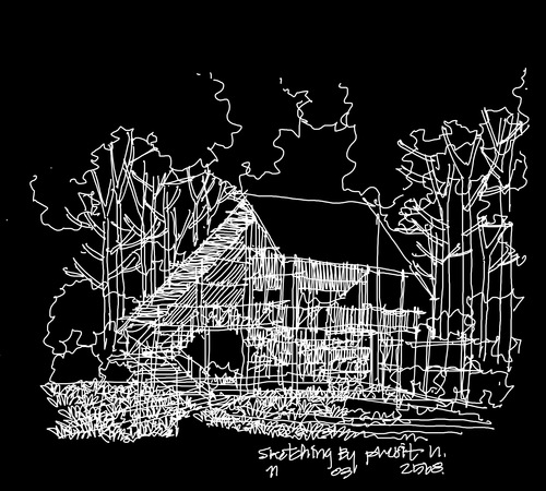 Urban sketch Modern house hand drawn ink line drawings architecture VDO