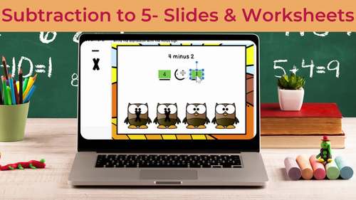Subtraction Kindergarten Worksheet & Slides by Eastern Shore Math Teacher