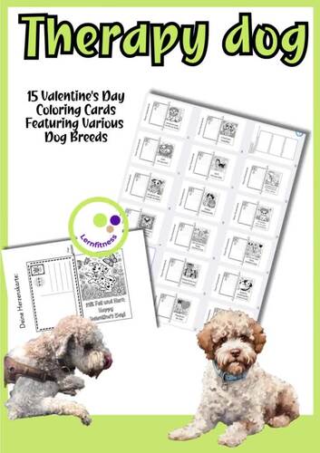 Therapy Dog: Valentine's Day Dog-Themed Coloring Cards also for ESL ...