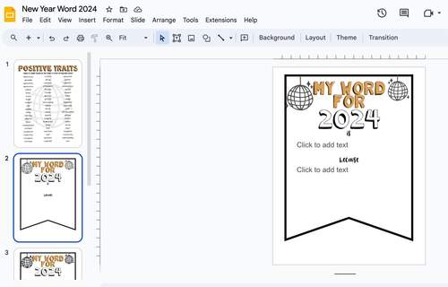 My word for 2024 new years activity bulletin board digital resource