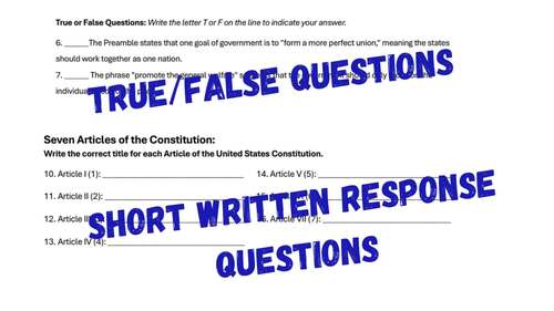 Constitution Test – Ready-to-Print, 25-Question Assessment for Civics ...