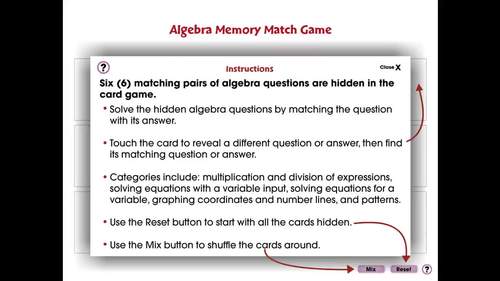 Algebra: Memory Match Game - PC Gr. 3-5 by CCP Interactive | TpT