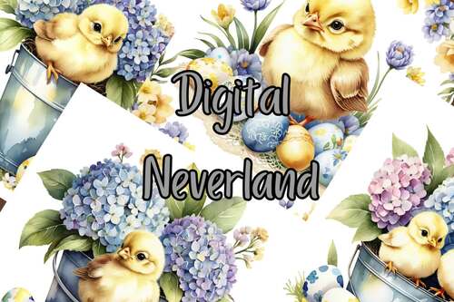 Cute Little Chicks Digital Paper Pack 12X12 - Spring Themed Illustrations