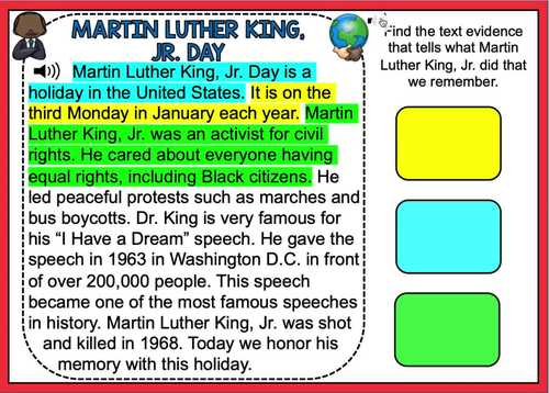 Martin Luther King Jr Day Reading Comprehension Boom Cards by 3rd Grade ...