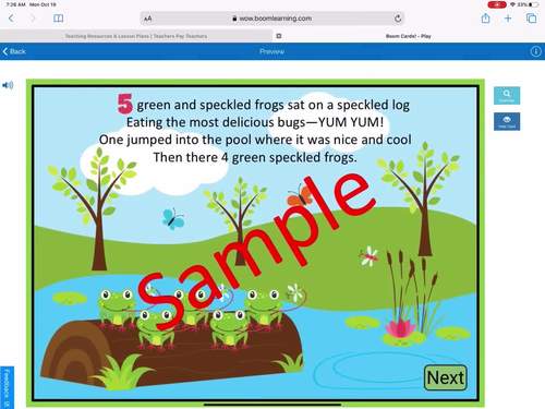 Song Play Five Green and Speckled Frogs BOOM Card Deck | TPT