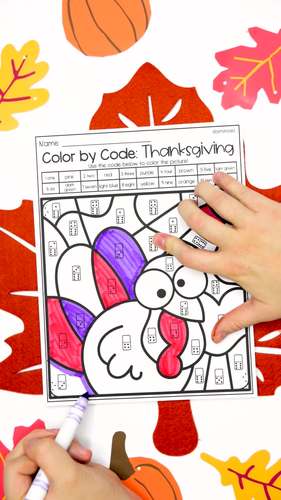 Color by Code: Thanksgiving Color by Number Activity for Number Sense