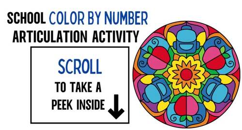 Back To School Articulation Mandala Color By Number: SH, CH, TH, J