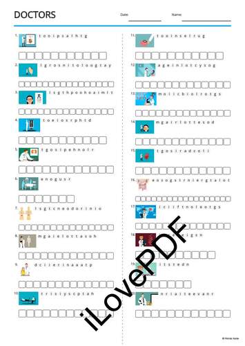 Vocabulary Worksheets Cards Crossword Word Search Anagram DOCTORS