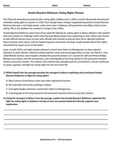 Black History Nonfiction Passages RI.2 Central Idea Development ...