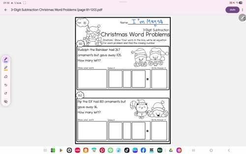 3-Digit Subtraction Christmas Word Problems Worksheets Christmas Math ...
