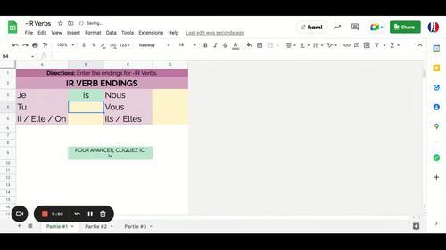 French -IR Verb Practice Google Sheet for Immediate Feedback | TPT