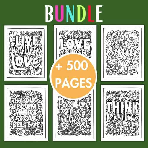 Motivational Quotes Coloring Page Bundle, Adult Coloring Pages for Self ...